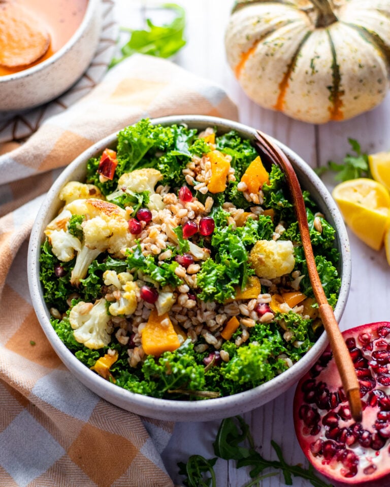Winter Kale Salad with Roasted Squash, Farro and Pomegranate ...