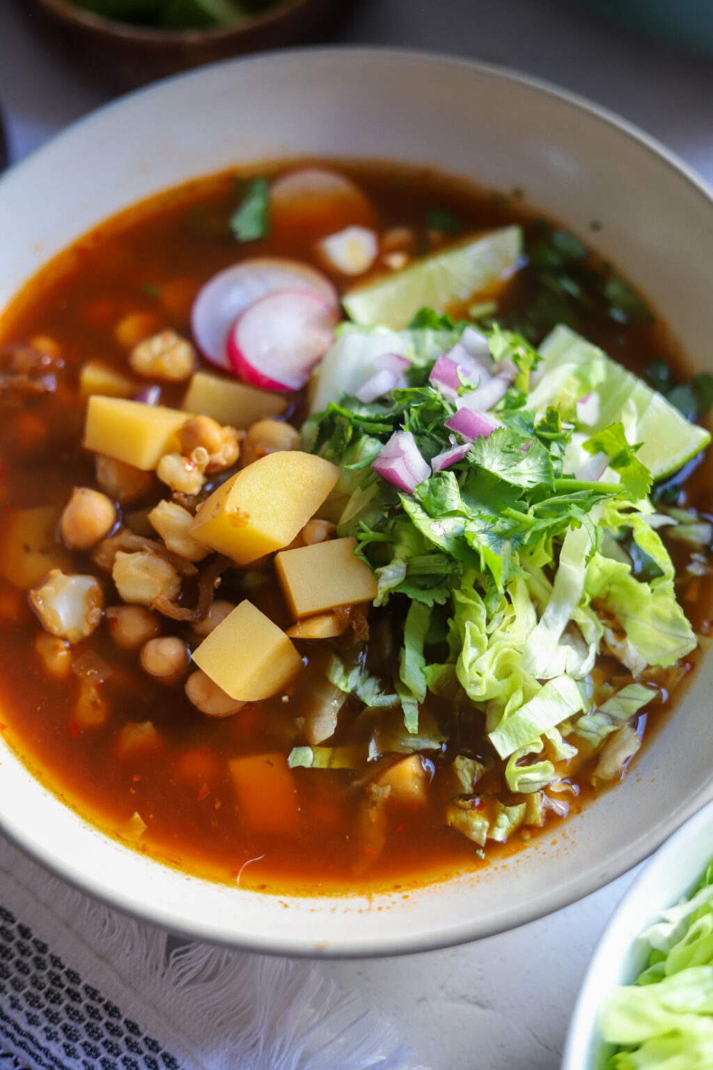 Easy Vegan Pozole Rojo Recipe (Mexican Hominy Stew) - BetterFoodGuru